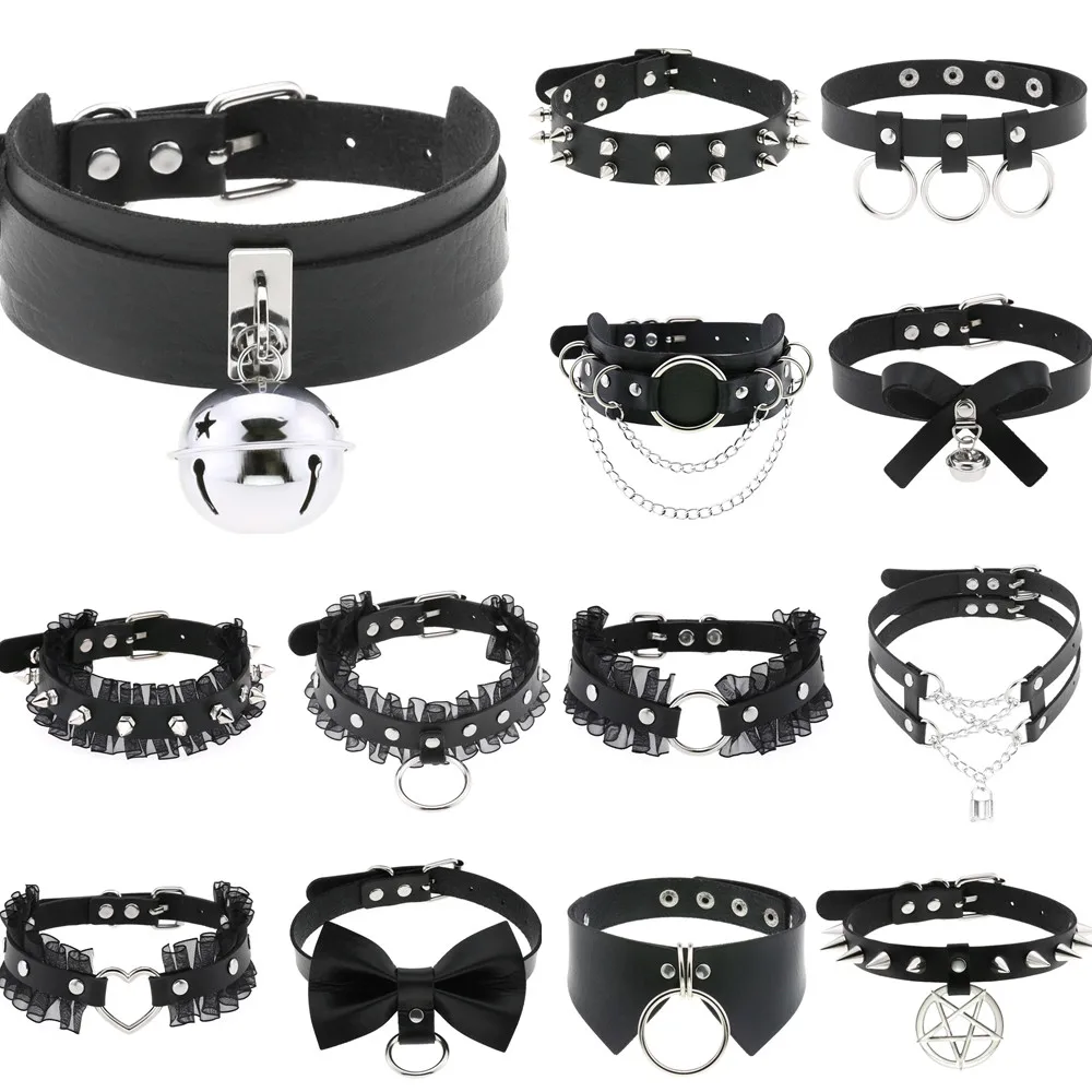 DIEZI-Punk-Black-Lace-Leather-Choker-Torques-Necklace-For-Women-Men ...