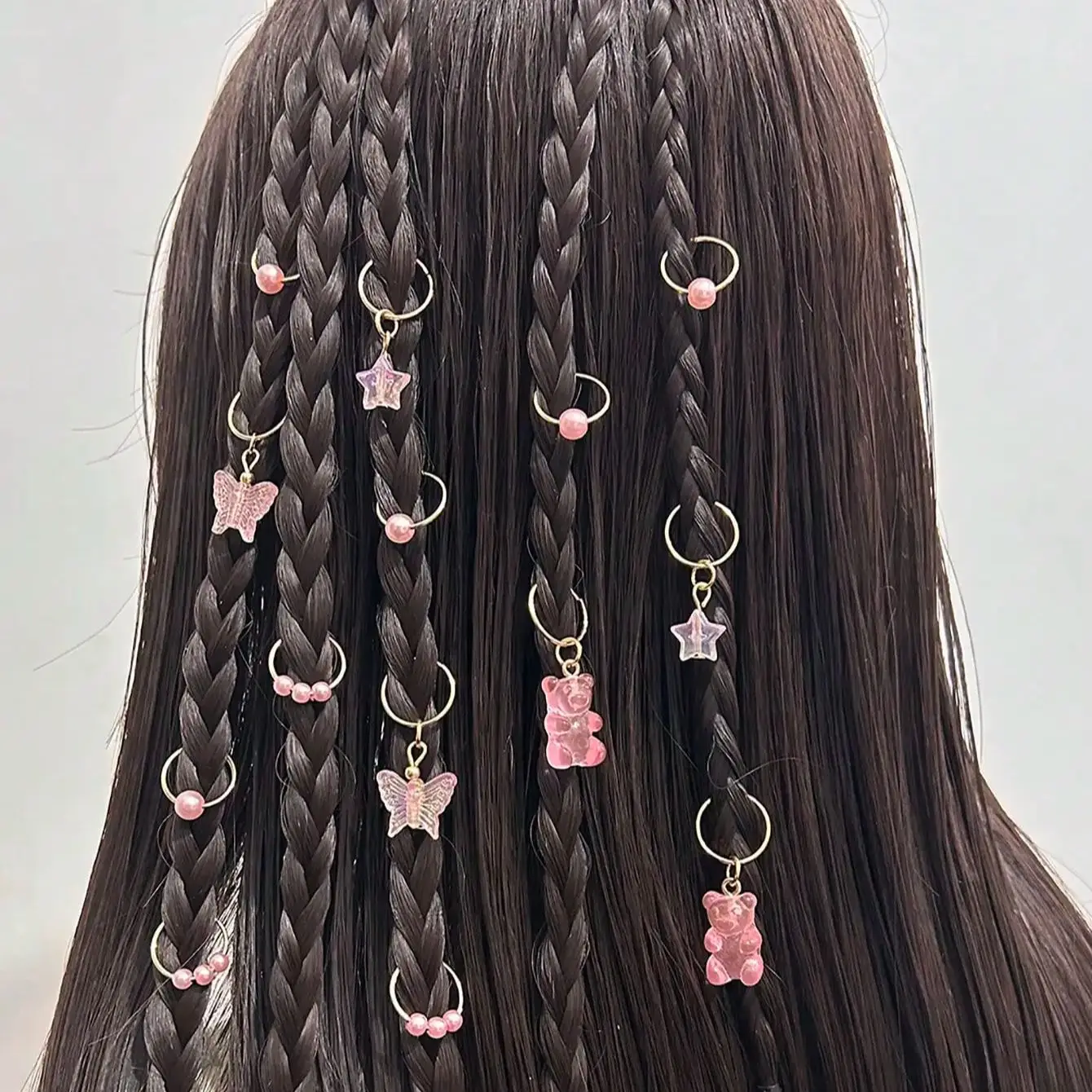 14pcs Cute Butterfly Bear Hair Braid Rings for Girls - Pearl Shaped ...