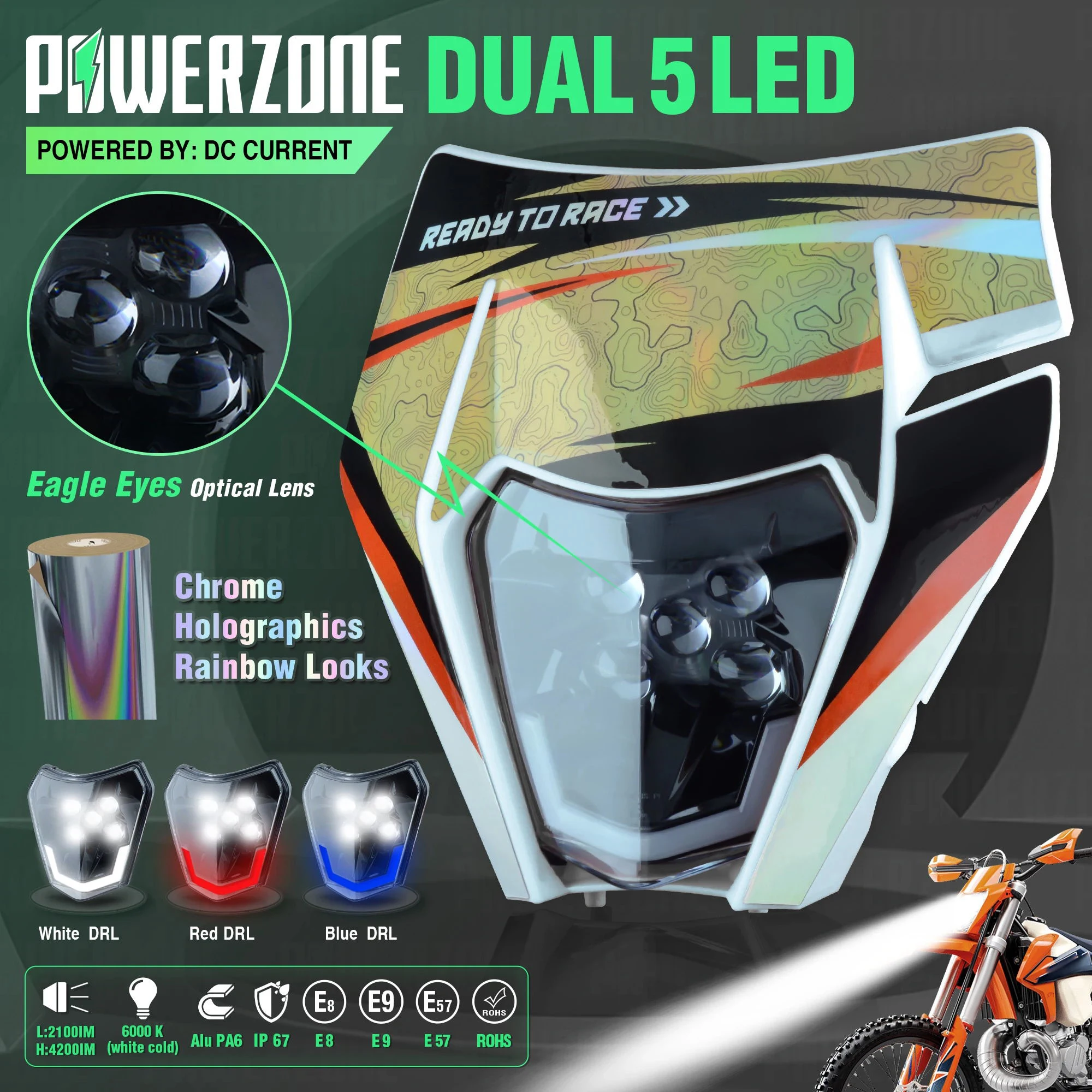 PowerZone-Motorcycle-Headlight-Headlamp-Head-Light-Supermoto-Fairing ...