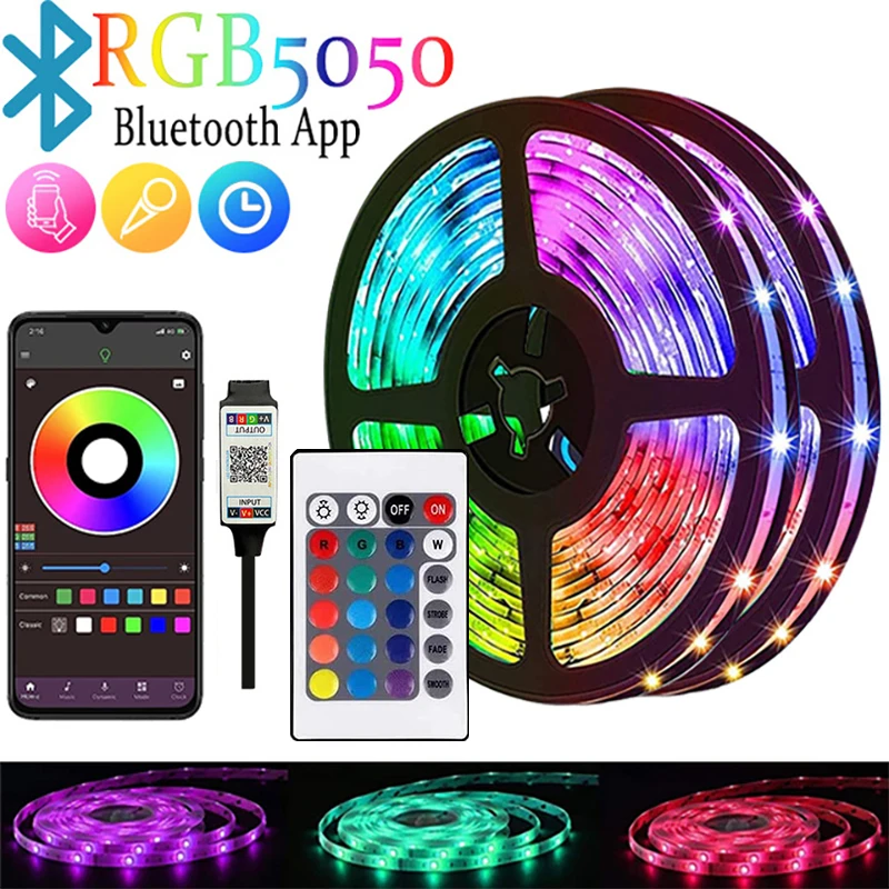 USB-LED-Strip-Light-para-decora-o-do-quarto-RGB-5050-Bluetooth-controle ...