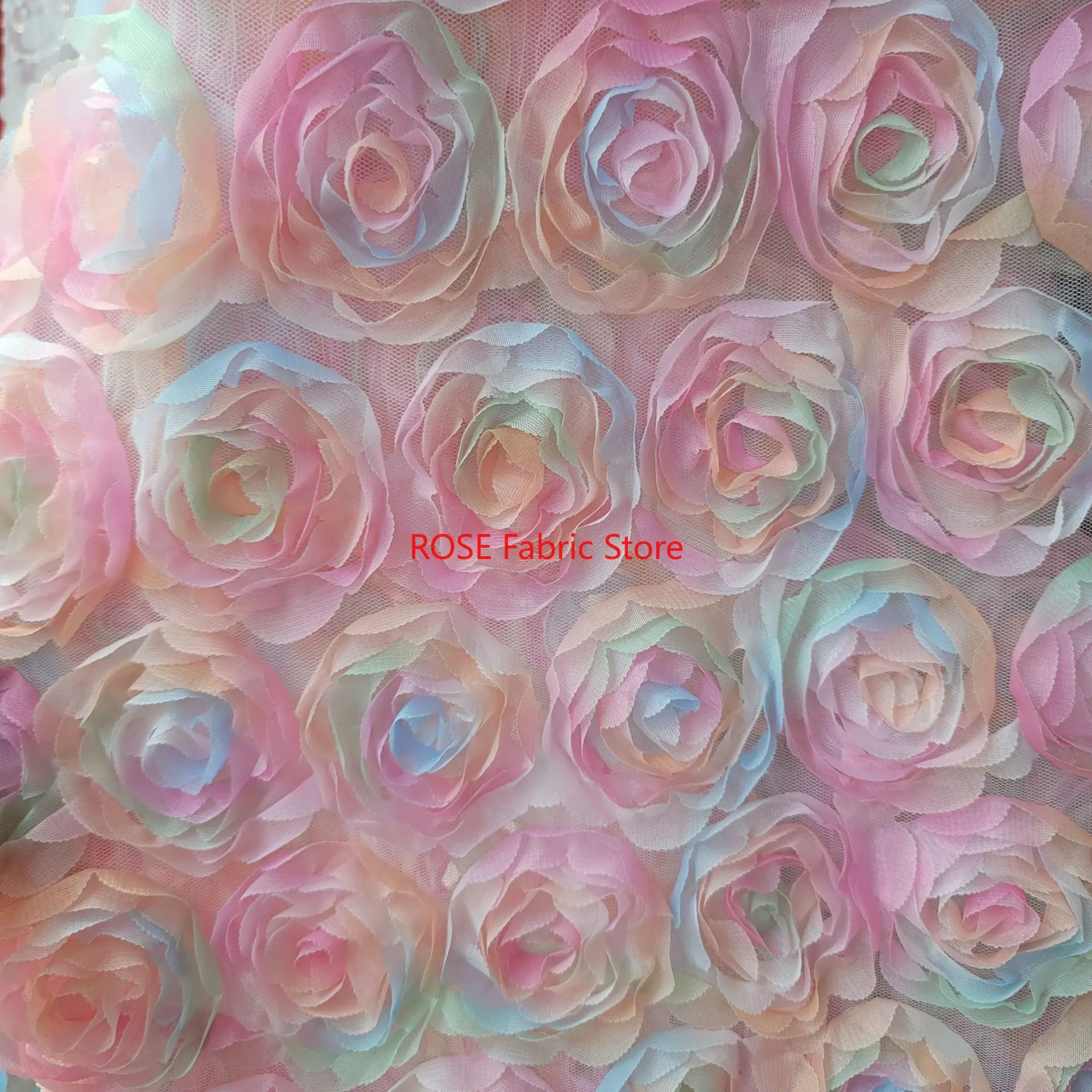 1 yard 3D Gradient Rose Embroidered Tulle Fabric Lace Dress Stage Wear ...