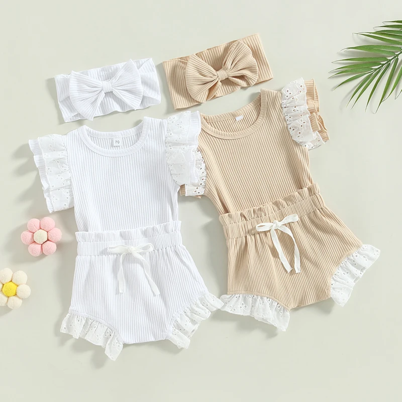 Infant Baby Girls Clothes Summer Outfit Solid Color Ruffle Lace Sleeve ...