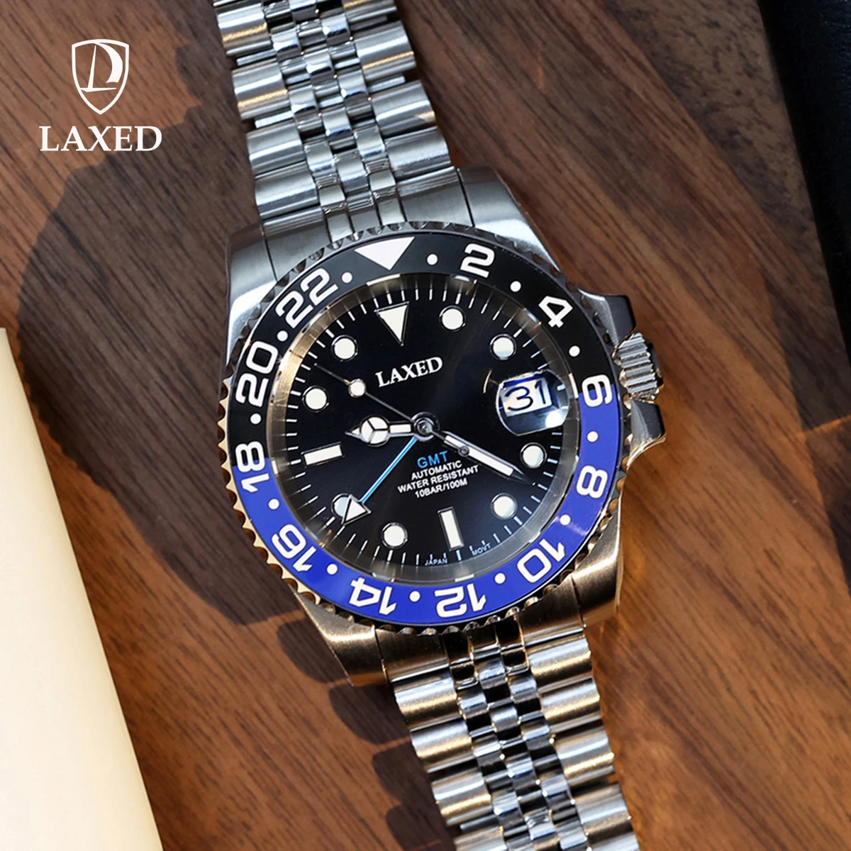 LAXED 40mm NH34 Men's Automatic Watch GMT Function Luminous Black Dial ...
