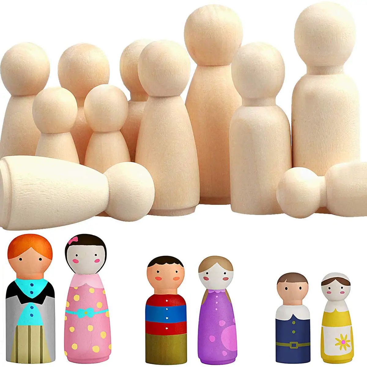 10Pcs Wooden Peg Dolls Wooden Figures Decor Peg Doll People for DIY Art ...