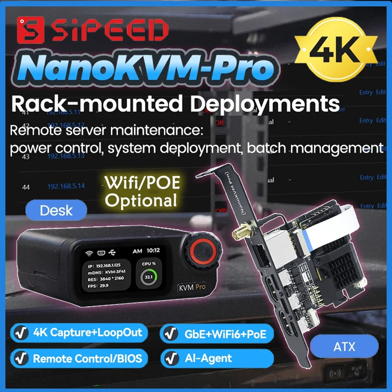 Sipeed NanoKVM-Pro PiKVM IP-KVM 4K GbE PoE WiFi6 リモートコントロール ホームラボ サーバー ...
