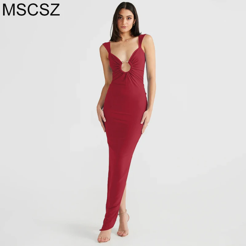 Mscsz Sexy Hollow Out Backless Maxi Dress Women Bodycon Long Summer