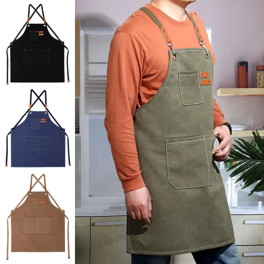 Thicken Canvas Denim Apron Antifouling Barista Apron Kitchen Restaurant ...