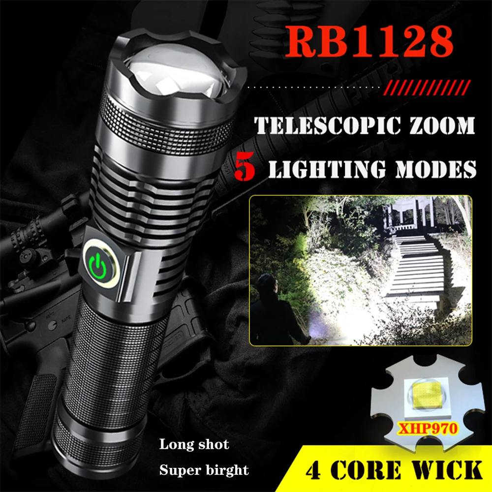 USB-Rechargeable-Bright-LED-Flashlight-Zoomable-5-lighting-modes-Torch ...