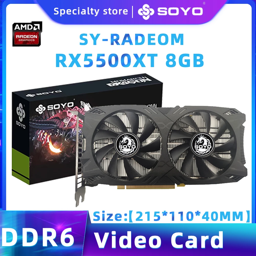 Soyo original rx5500xt 8gb placa gráfica gpu gddr6 128bit 8pin 7nm hdmi * 1 dp * 3 nova placa de ...