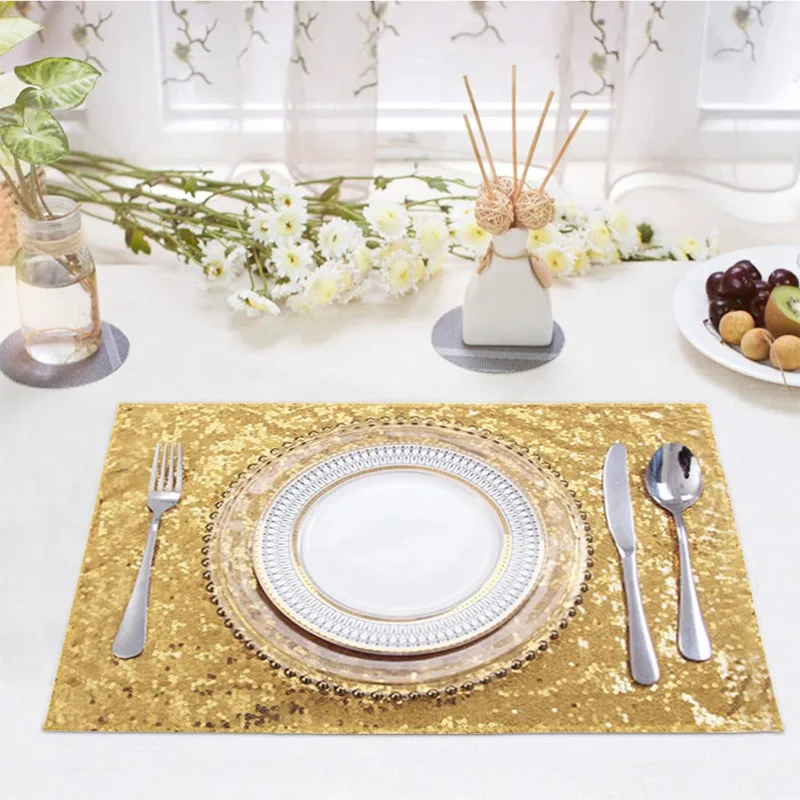 4 Pieces Rectangle Placemat 35x45CM Sparkle Place Mats Glitter Bling ...