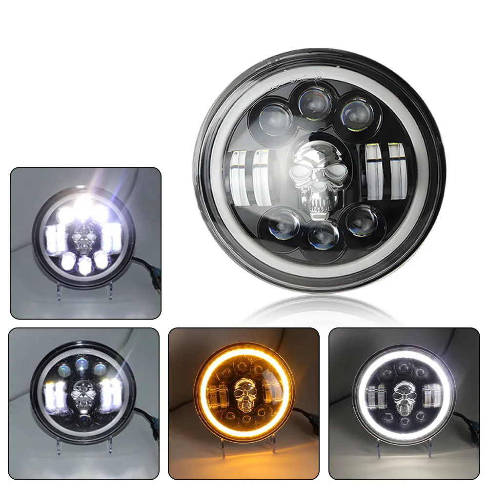 7-Inch-Round-H4-LED-Headlamp-Automatic-Turning-Changes-Motorcycle-skull ...