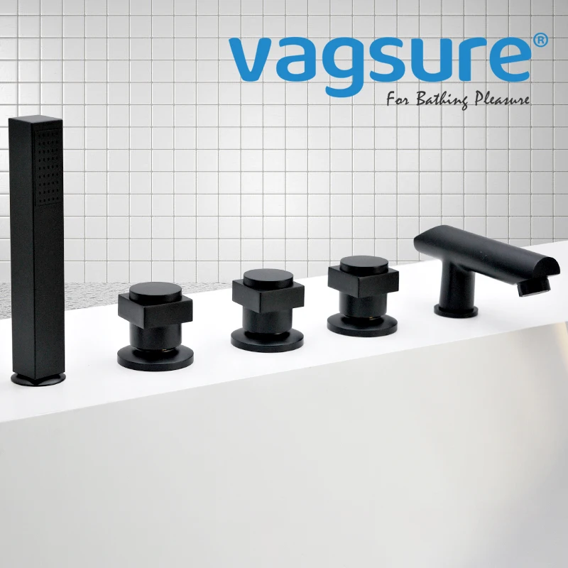 Matte-Black-Deck-Mounted-Waterfall-Bathtub-Faucet-Handle-shower ...