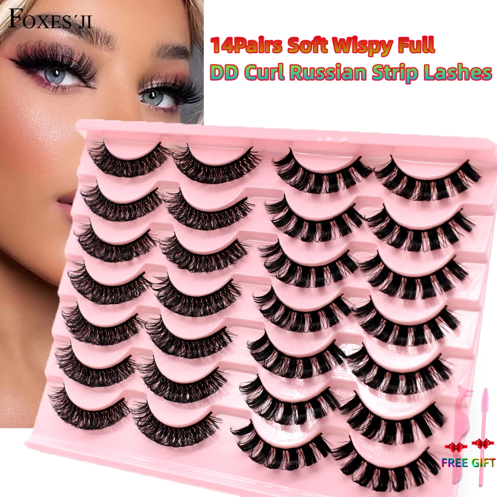 FOXESJI Russian Strip Lashes DD Curl Full Soft Natural 3D Faux Mink ...