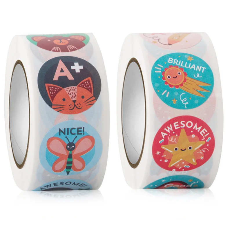 100-500 Pcs 1inch/2.5cm Animal Good Job Cool Stickers Roll For Envelope ...