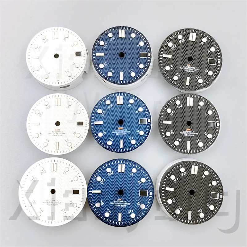 29mm/31mm Sterile GMT Wave Watch Dial Black Blue White Dial With Green ...