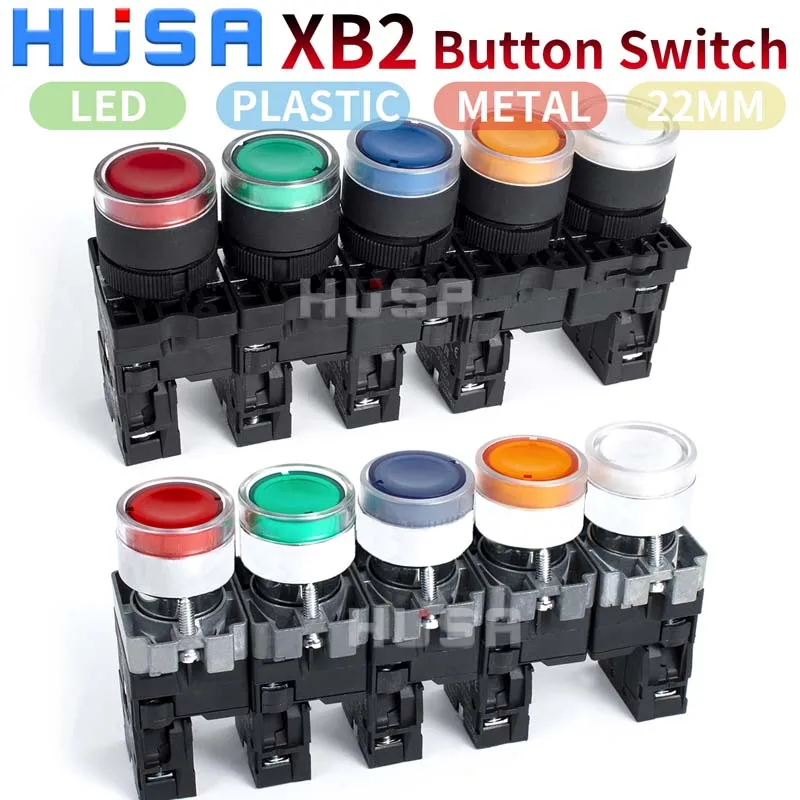 XB2 LED Button switch self reset flat head 22mm start 1NO NC NO/NC Momentary Push Button Switch ...
