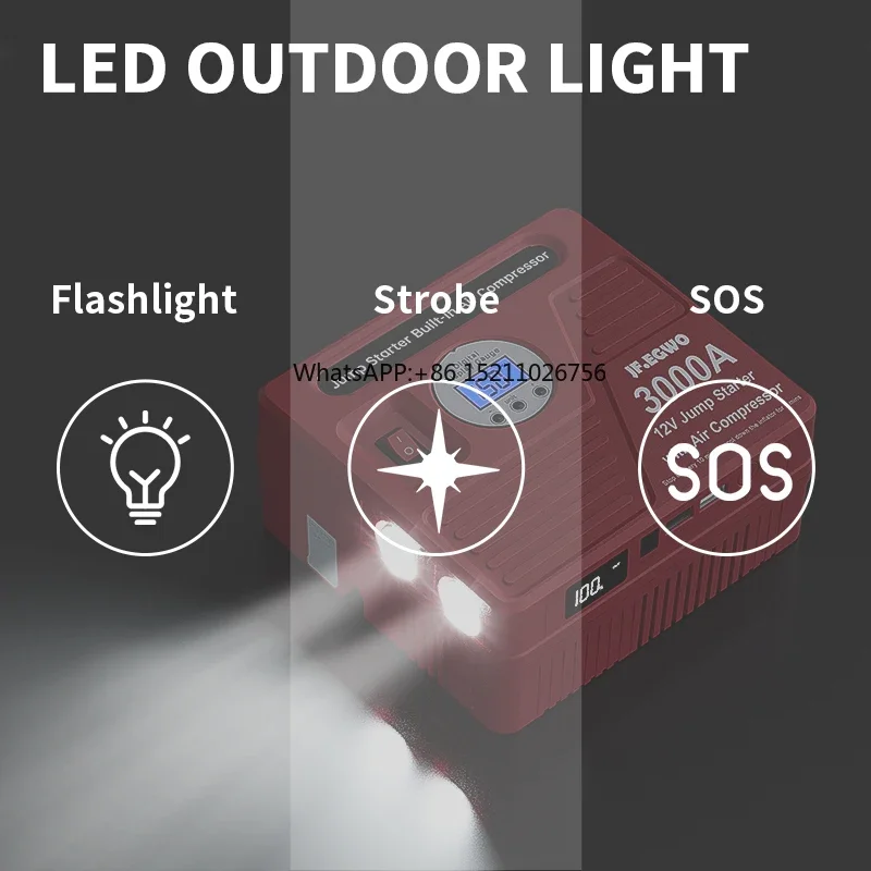 Auto emergency kit air-compressors 12v 3000 Amps peak car jumper jump ...