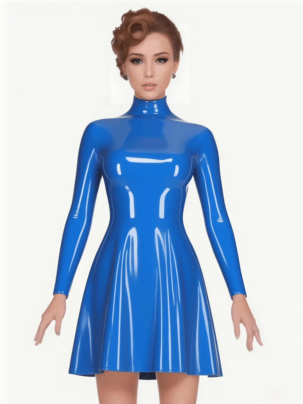 Robe à col roulé en latex bleu pour femmes, personnalisée, manches ...