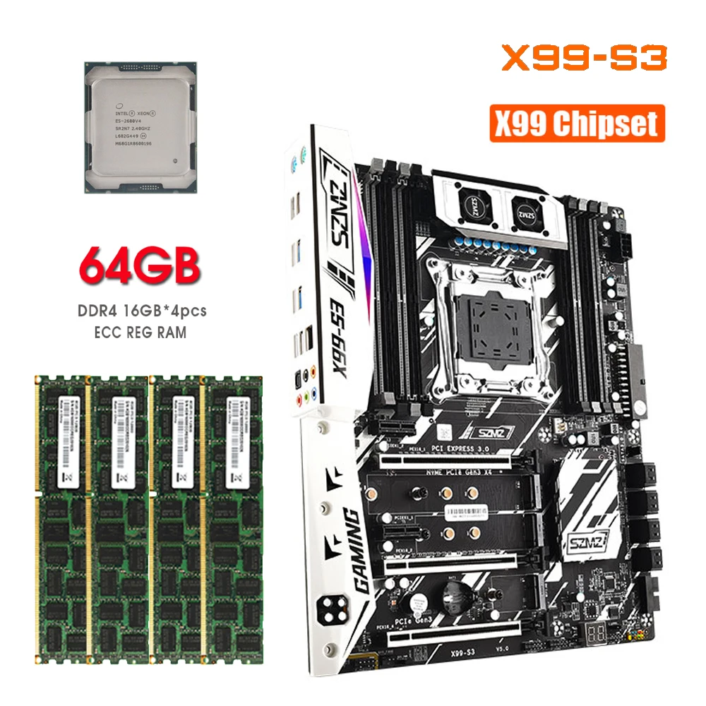 Placa base X99 S3 LGA 2011-3 E5 2686 V4, procesador DDR4 ECC RAM 4X16 = 64GB, compatible con ...