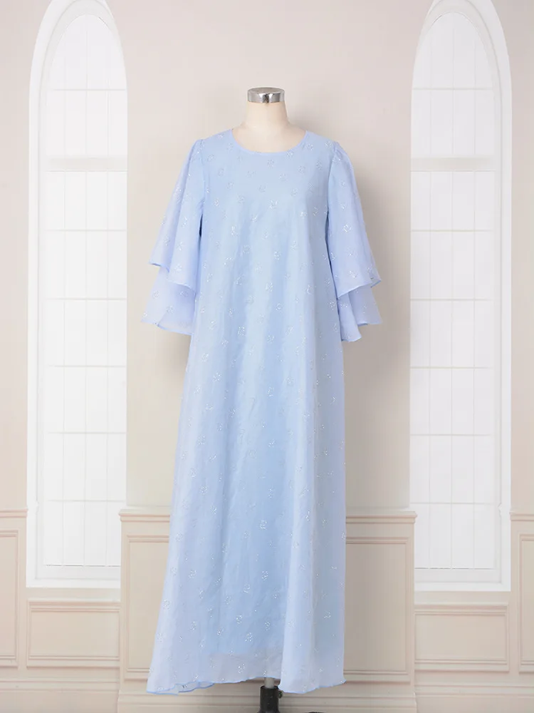 Long-Dresses-Women-Summer-Layered-Flare-Short-Sleeves-Dubai-Moroccan ...