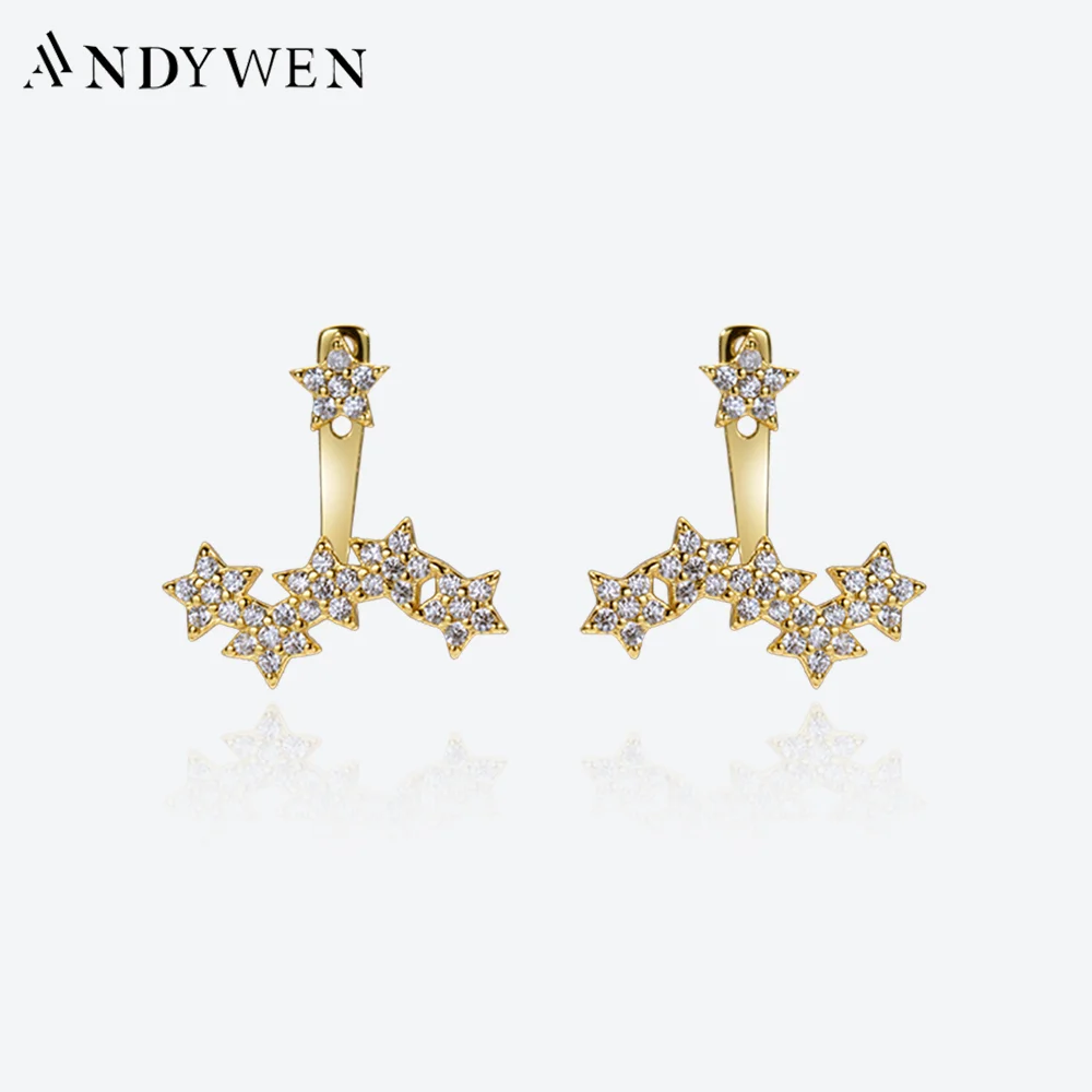 ANDYWEN New 925 Sterling Silver Gold Star Earring Drop Women Luxury CZ ...