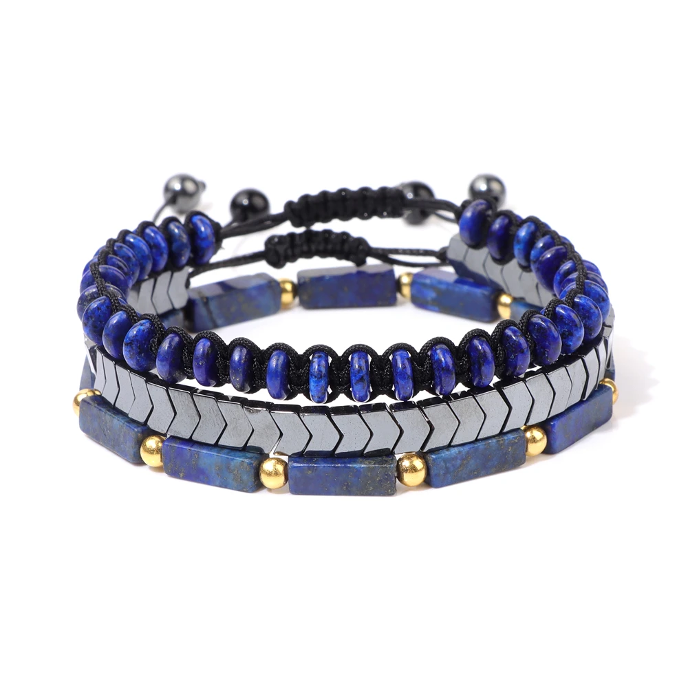 3Pcs/Set Stone Braided Bracelets For Men Lapis Lazuli Amethysts ...