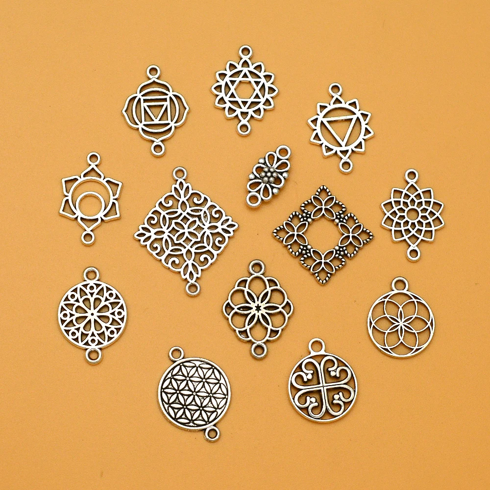 30pcs/lots Geometric Pattern Charms Flower Of Life Connecotrs Pendants ...