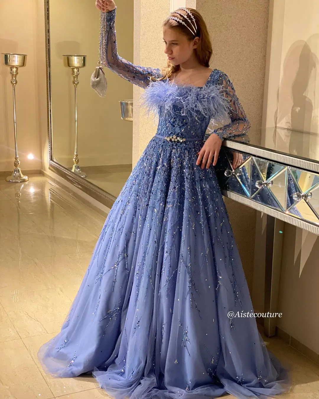 Luxury-Beaded-Sequins-Prom-Dresses-2024-Square-Neck-Feathers-Long ...