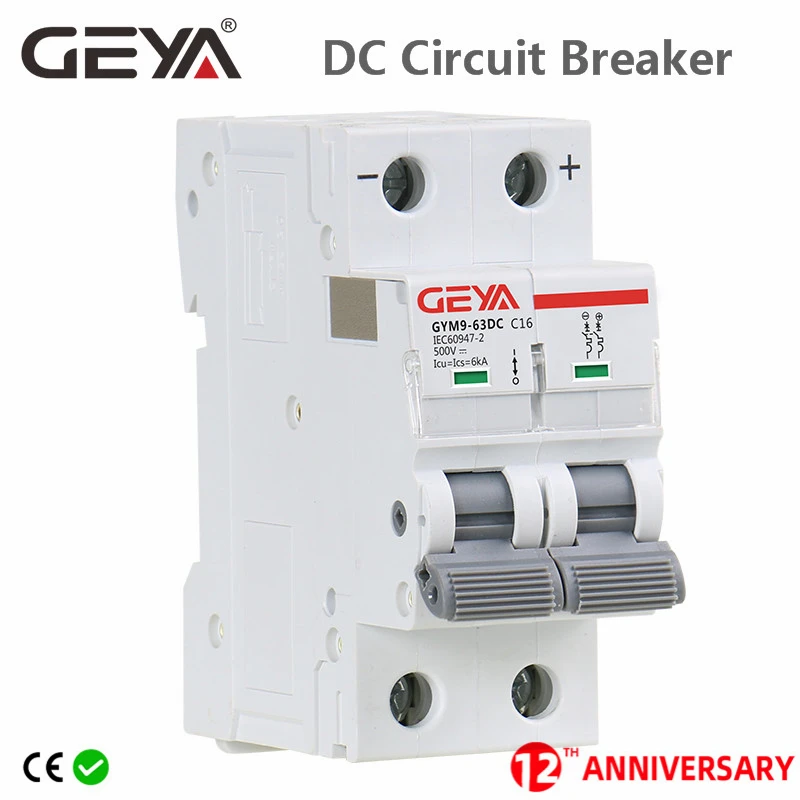 GEYA Din Rail DC MCB 6KA 2P 500V Mini Circuit Breaker DC 6A 10A 16A 20A 25A 32A 40A 50A 63A ...
