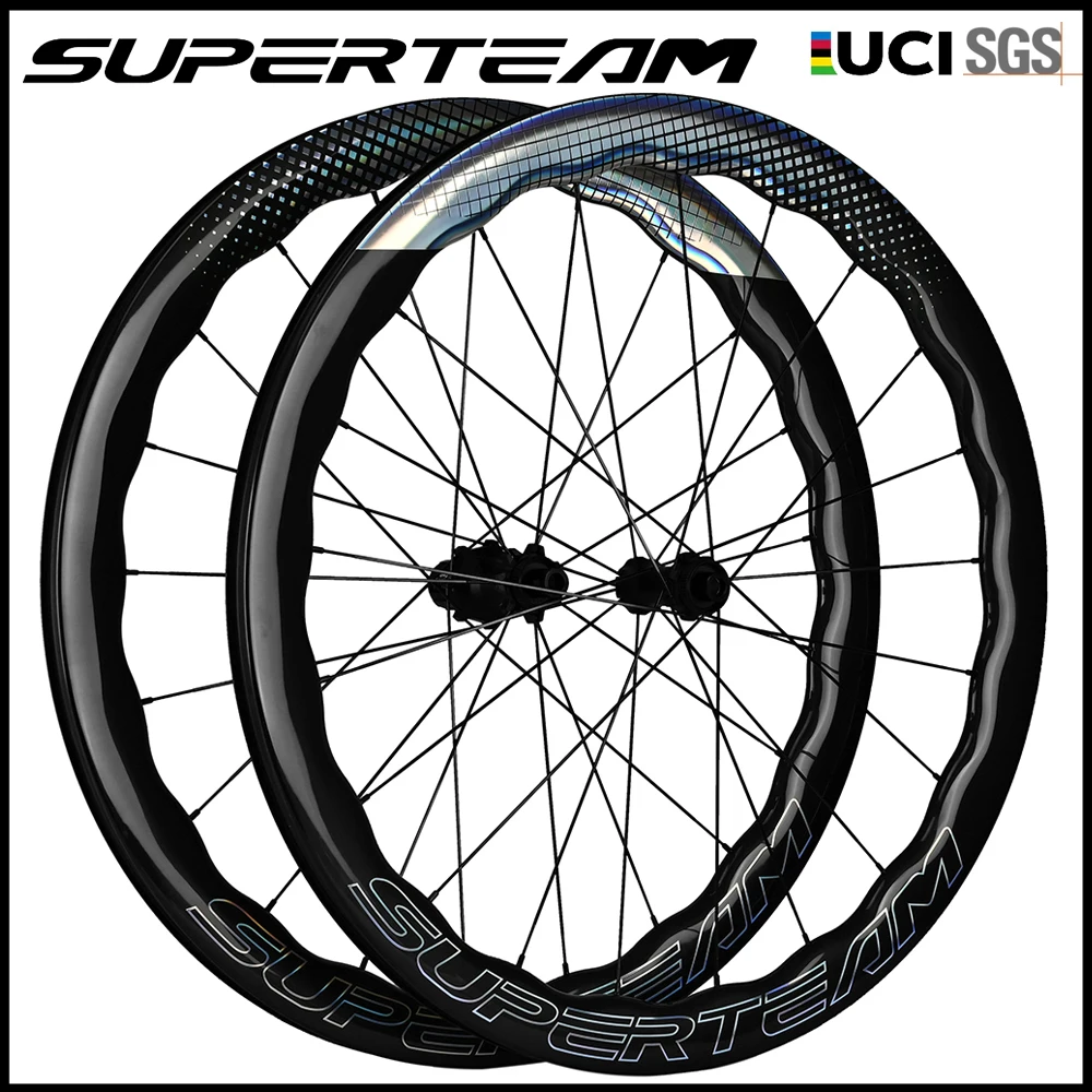 SUPERTEAM-Disc Brake Wheelset 700C Road Cabon Fiber Wheels 50mm ...