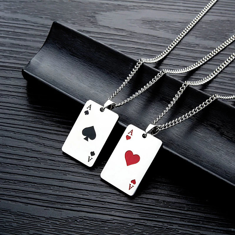 Stainless-Steel-Poker-Card-Ace-of-Spades-Pendant-Chain-Necklace-For ...