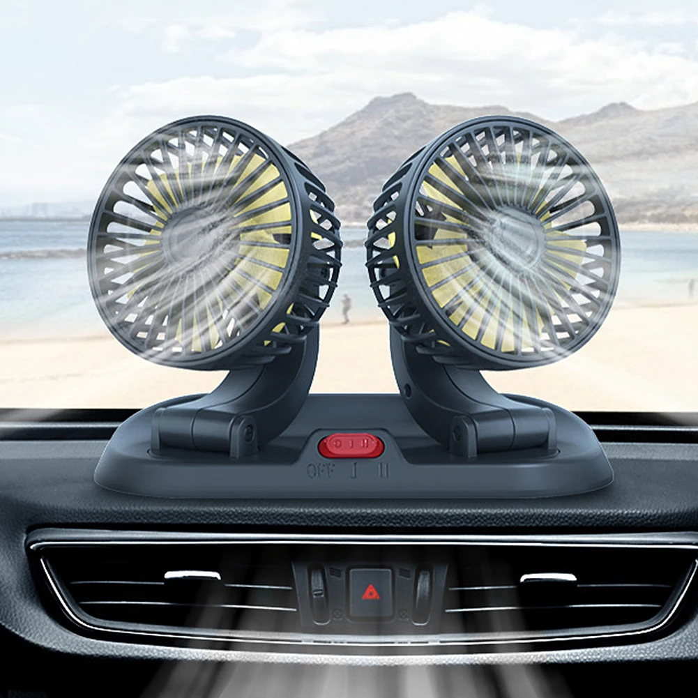 Car Fan Dual Head Usb 12v/24v Dash Air Conditioner Cooling Fan 2 Speeds ...