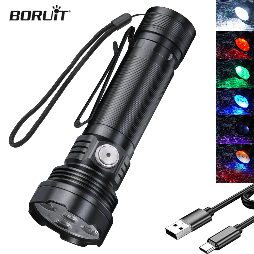 BORUiT-Powerful-LED-Flashlight-5-Color-Light-Source-18650-Battery-Type ...