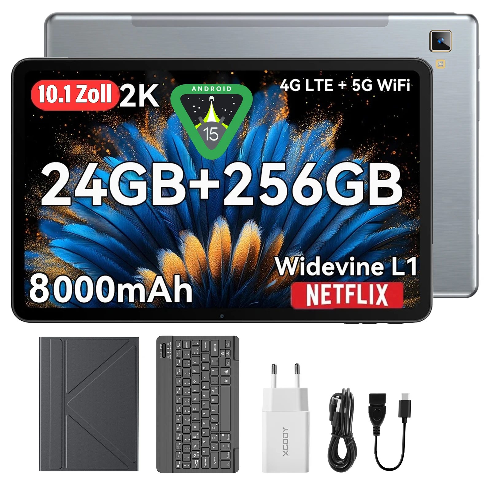 XGODY Neuestes P60 PRO Tablet Android 15 24 GB (8 + 16) + 256 GB Octa ...