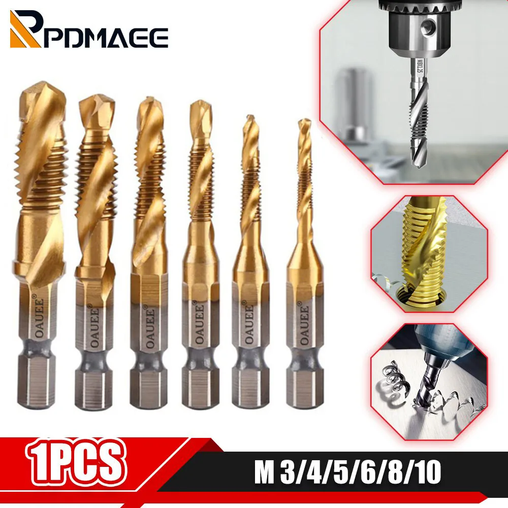 Tap-Drill-Bit-Set-Hex-Shank-Titanium-Plated-HSS-Screw-Wood-Thread-Bit ...