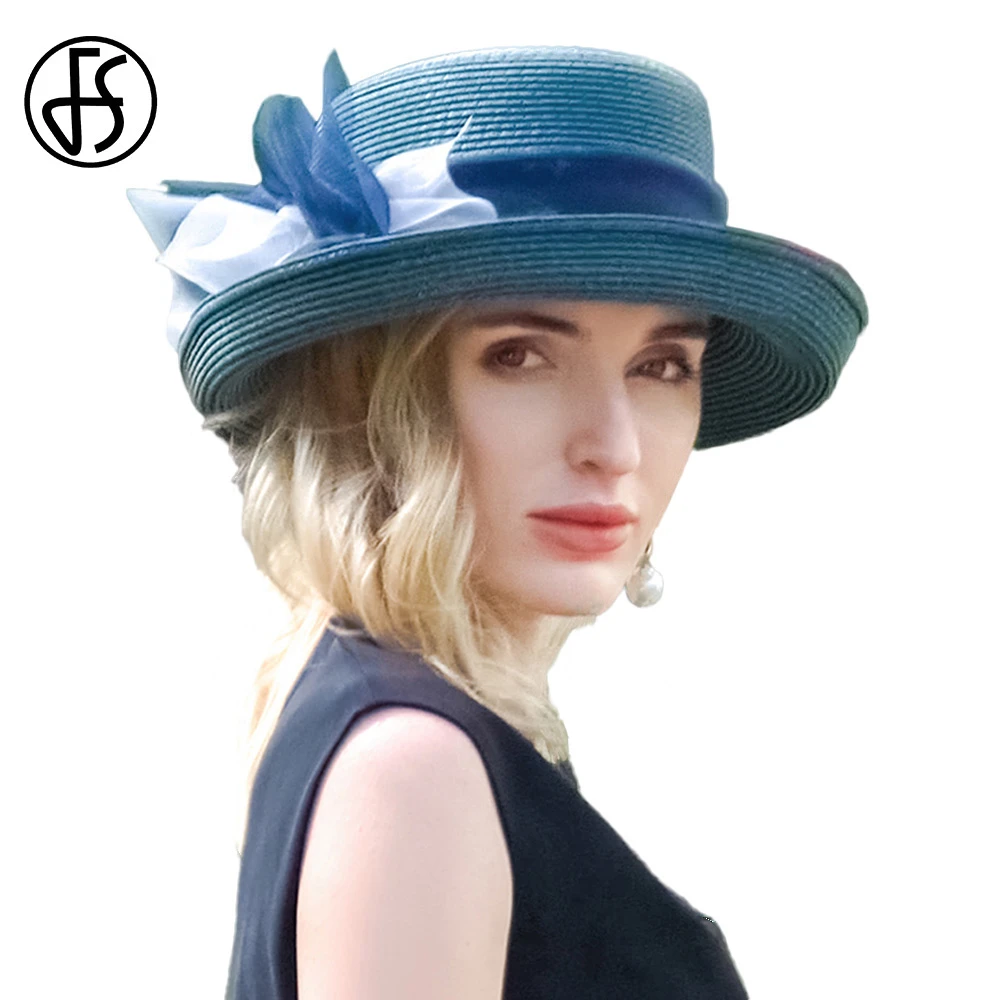 FS Fashion Roll Edge Flat Top Straw Hat Women With Bowknot UV ...