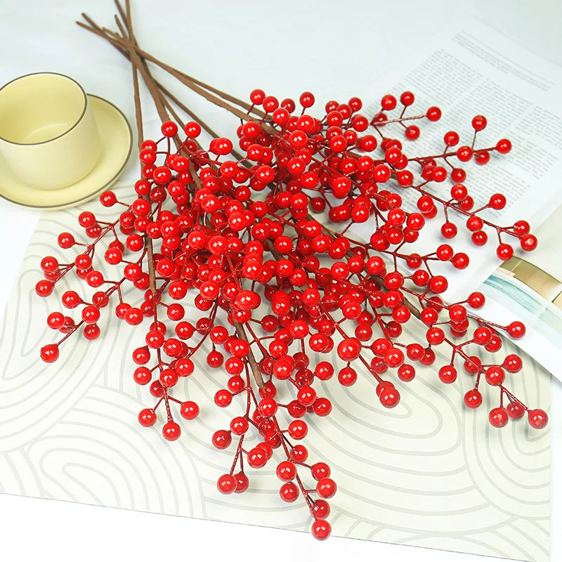 Artificial Red Berries Stems Waterproof Burgundy Berry Branches for ...
