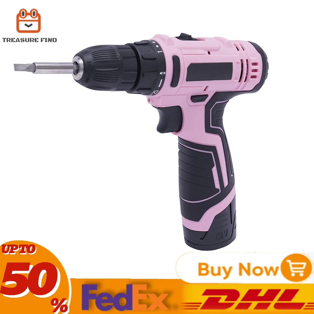 12V-Pink-Electric-Drill-21-Pieces-Corless-Drill-Set-3-8-Keyless-Chuck ...