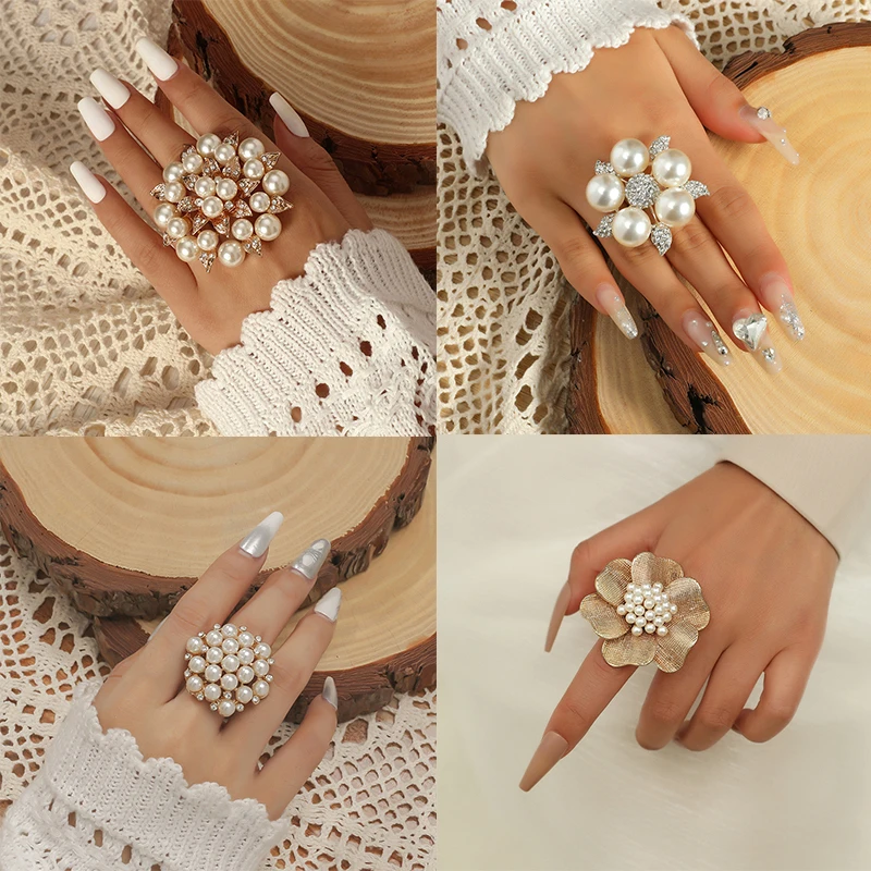 Fashion Gold Geometric White Imitation Pearls Elegant Women Girls ...