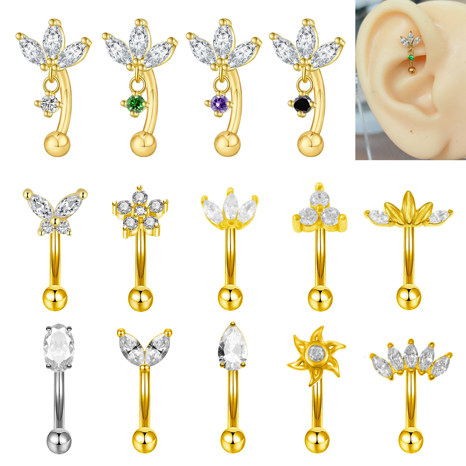 Rook piercing papillon oreille Cartilage sourcil Tragus Helix Piercing ...