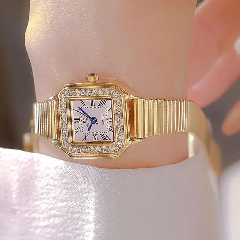 Classic Square Quartz Watch for Women's Luxury Diamond Precision Steel ...