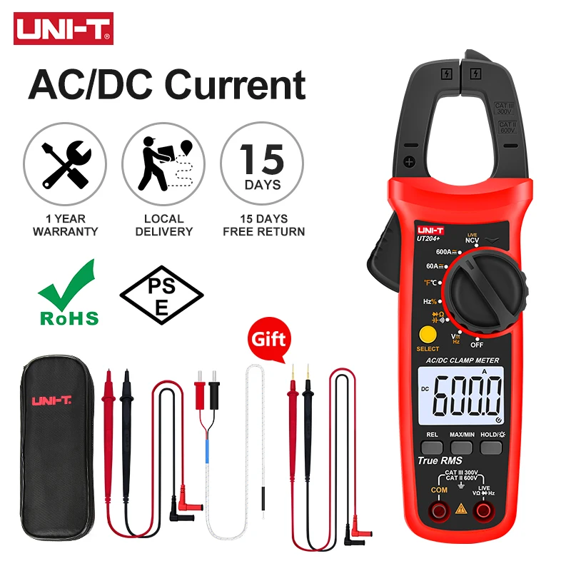 UNI T UNI-T UT202A+ UT204+ Digital AC DC Voltage Clamp Meter Multimeter ...