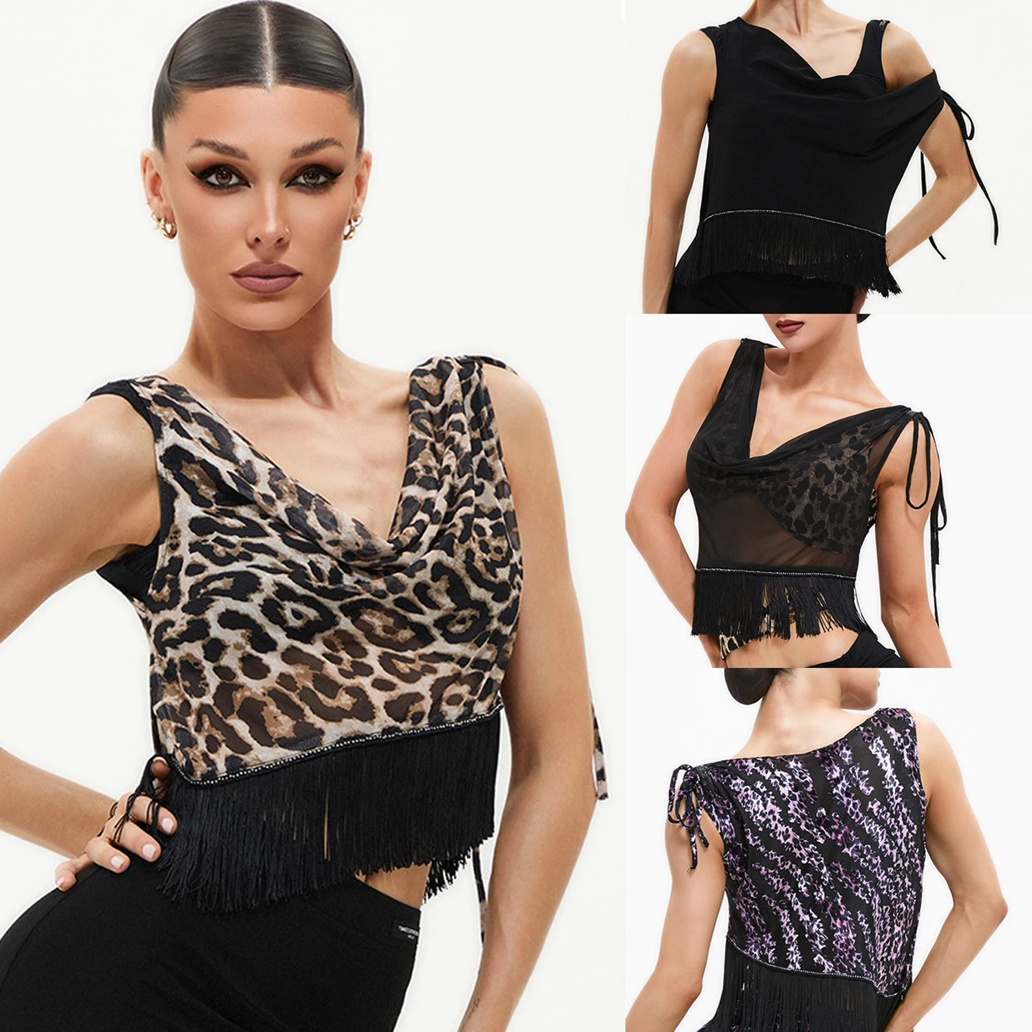 New Latin Dance Tops Women Sleeveless V Neck Tassel Short Tops Loose ...
