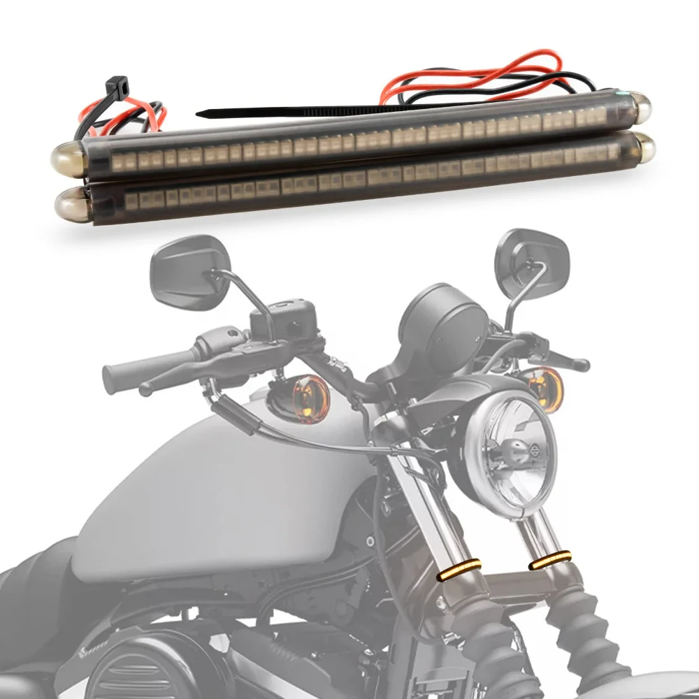 Motorcycle LED Wrap Around Fork Turn Signal Light Strip Kit with Smok ...