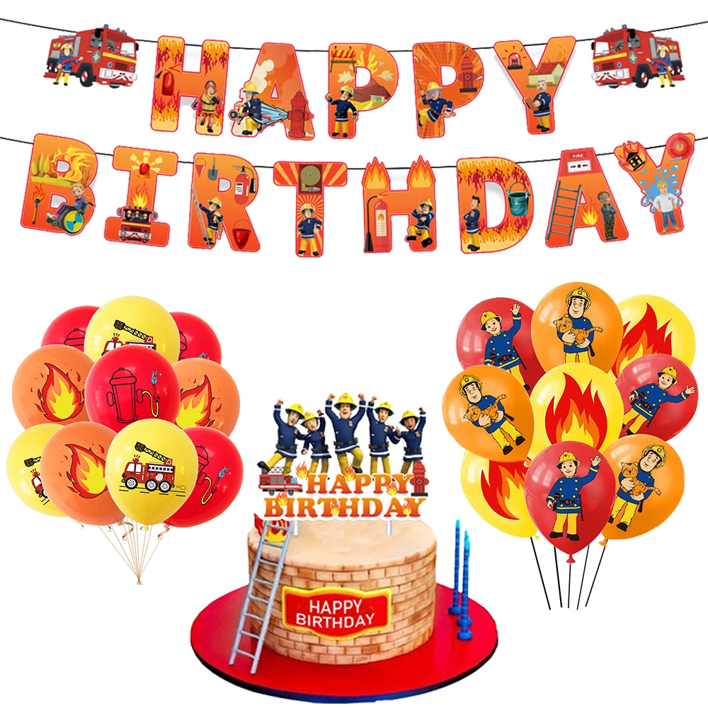 Fire-Truck-Fireman-sam-Balloon-Banner-Fireman-sam-cake-topper-decor ...