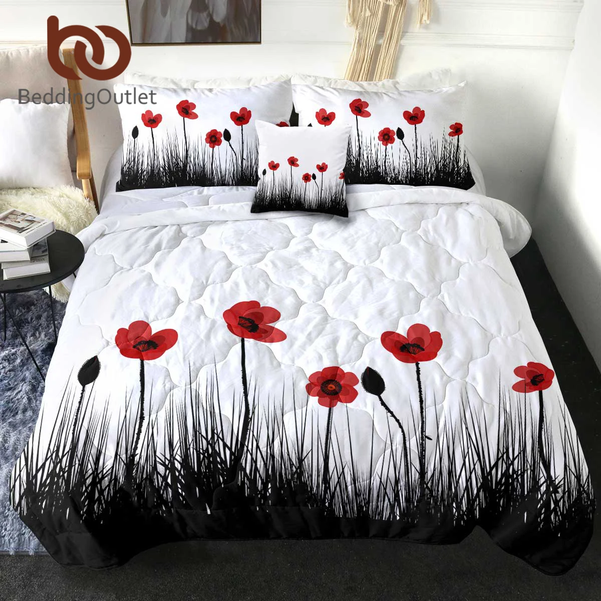 BeddingOutlet-Murky-Poppy-Comforter-Set-Super-Soft-Warm-Lightweight-Red ...