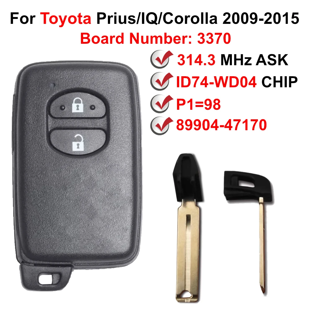 2 Buttons 314.3MHz ASK 89904-47170 3370 Board ID74-WD03 Smart Key For ...