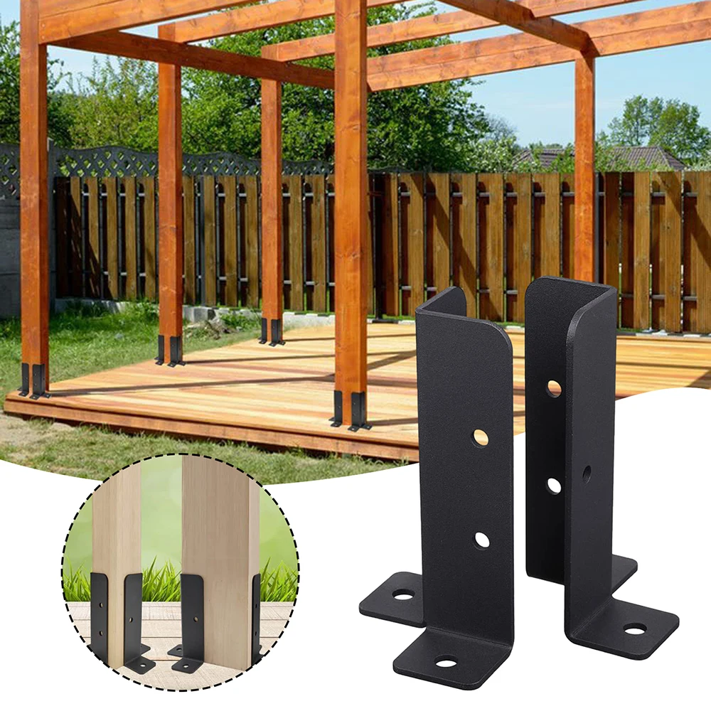 Deck Post Bracket Heavy Duty 4x4 Post Bases - 4 PCS Steel Brackets For Deck, Fence & Pergola ...