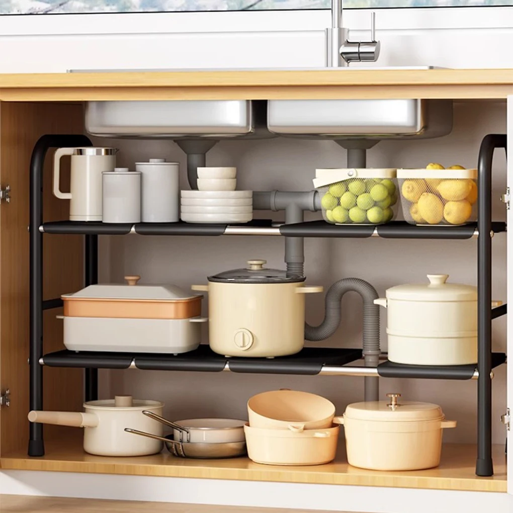 Retractable-Kitchen-Under-Sink-Storage-Rack-Cabinet-Layered-Rack-Double ...