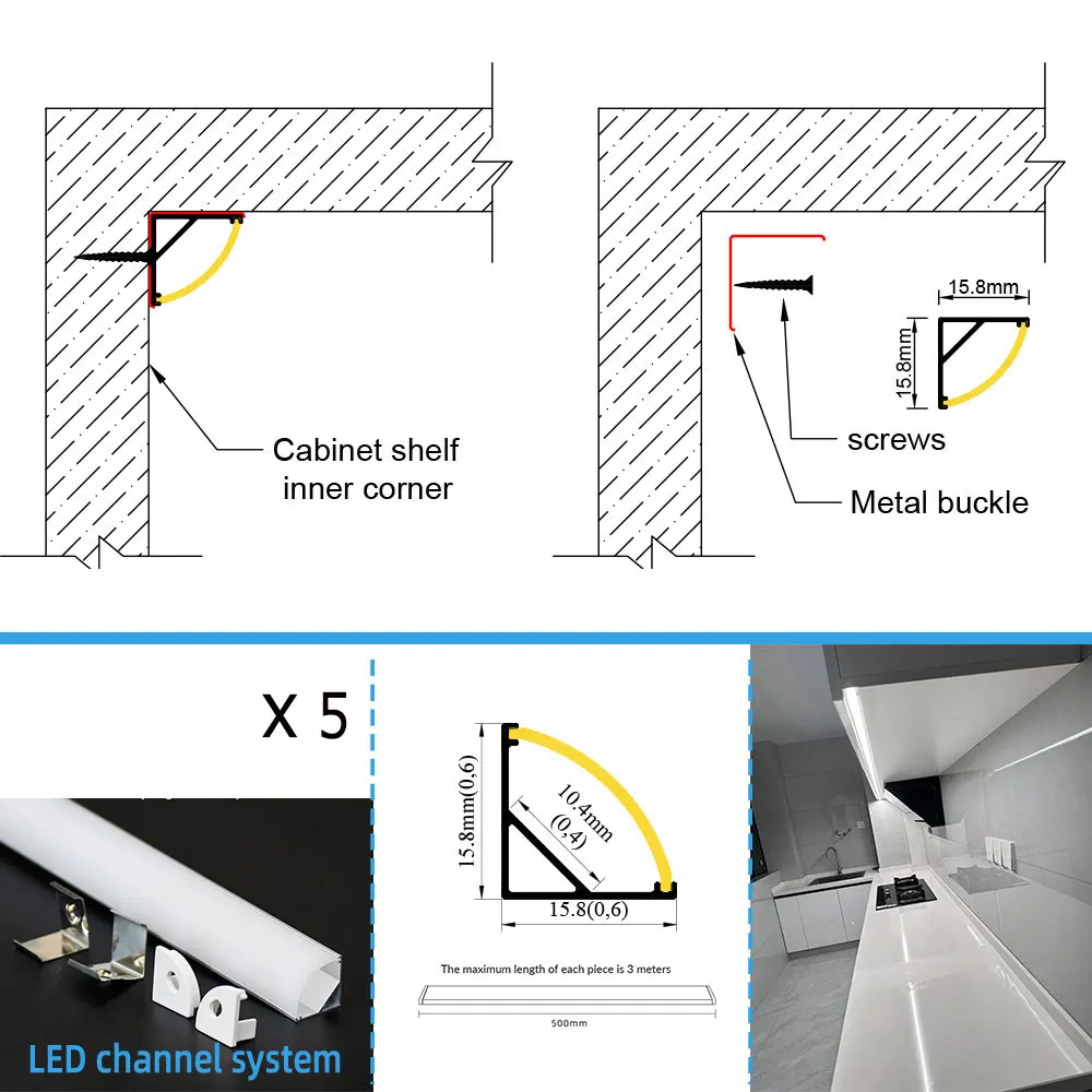 16x16mm-5-PCS-0-5M-Length-Factory-Price-90-Degree-Led-Aluminum-Corner ...